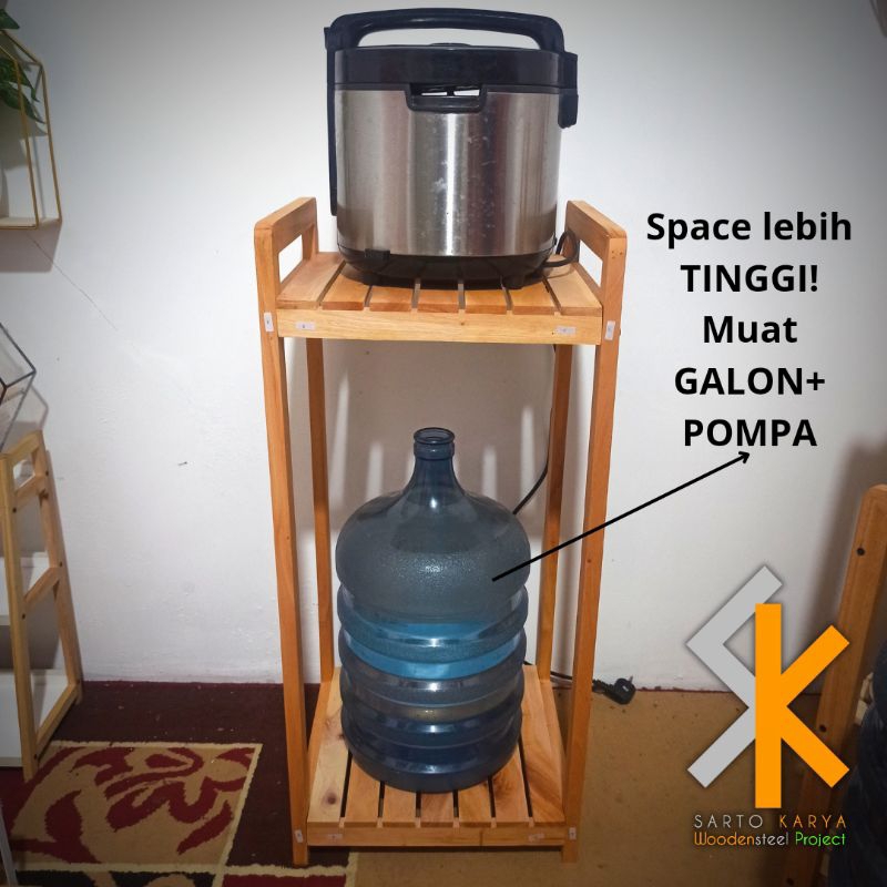 Jual Rak Dispenser Galon 2 Susun Tinggi 85Cm, Rak Rice Cooker Kayu ...