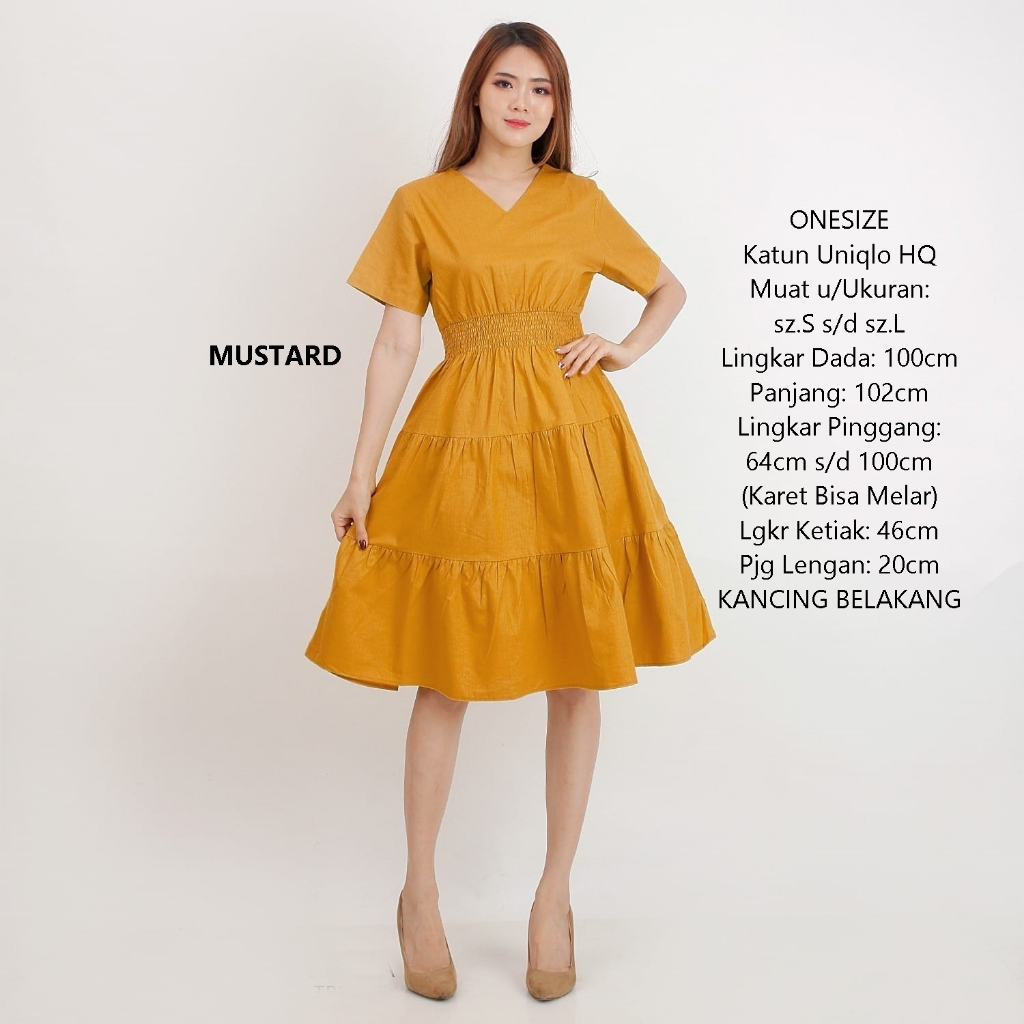 Jual Midi Dress Flare Wanita Gaun Polos Lengan Pendek Modern Tebal Adem ...