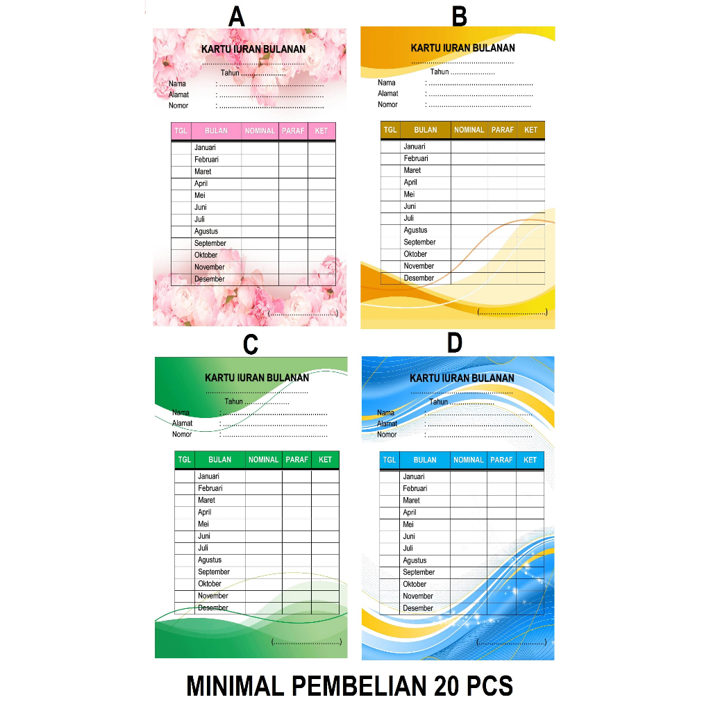 Jual KARTU IURAN BULANAN CUSTOM UNIK | Shopee Indonesia