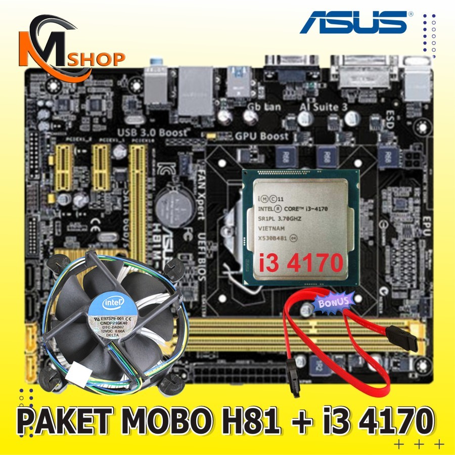 Jual Paket Mainboard Mobo H81 LGA 1150 DDR3 + Processor Core i3 4170 + Fan | Shopee Indonesia
