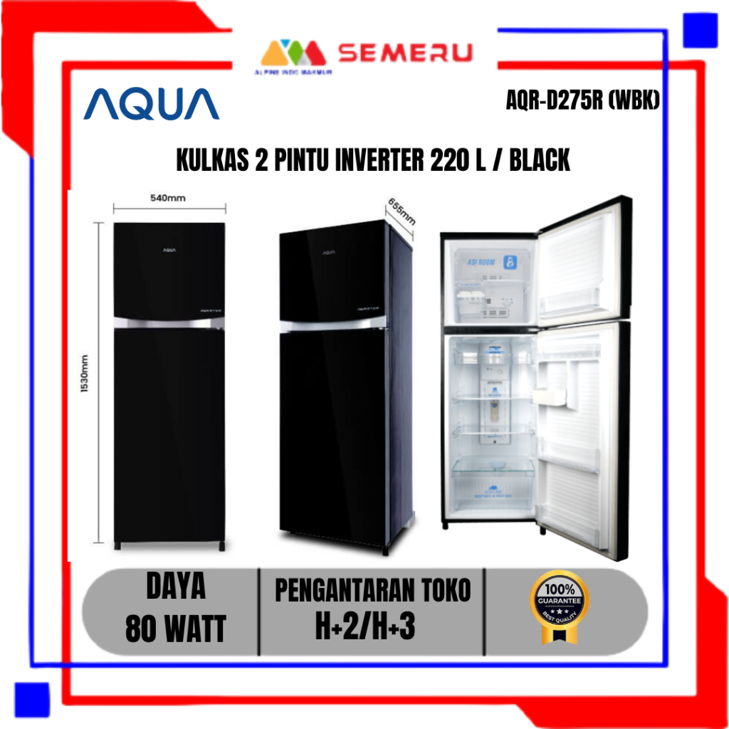 Jual AQUA KULKAS 2 PINTU INVERTER 220 L / BLACK AQR-D275R (WBK) MAKASSAR FREE PENGANTARAN ...