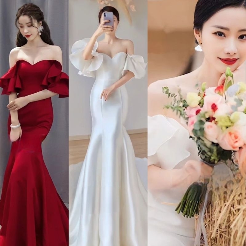 Jual sabrina long gown red white merah putih rube long dress gaun ...