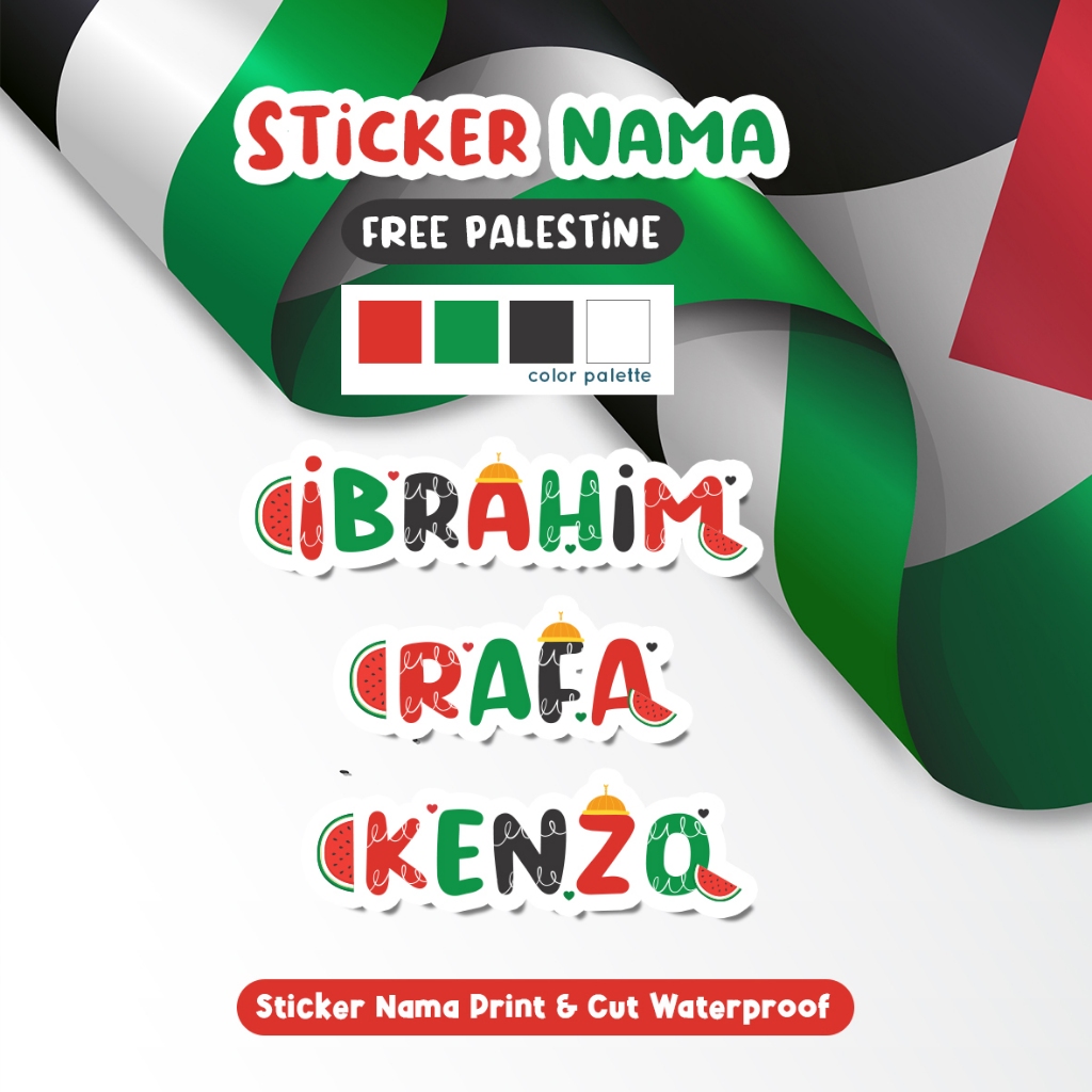 Jual Stiker Nama Waterproof Tema Palestine Palestina, Label Nama tanpa ...