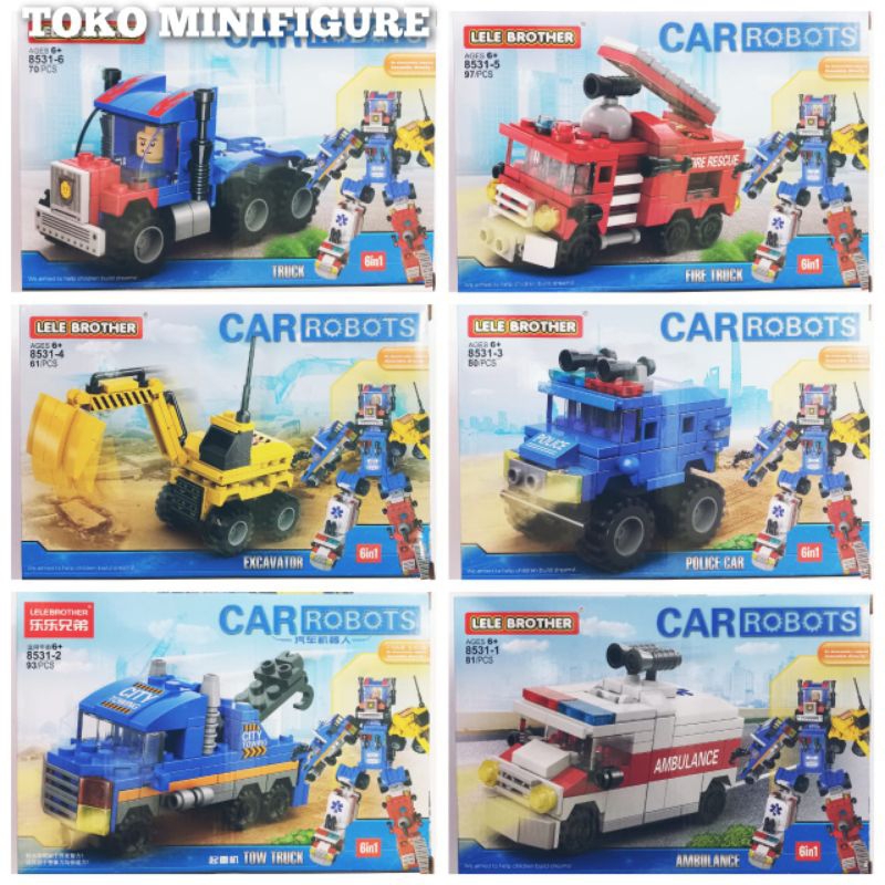 Jual MAINAN EDUKASI ANAK BRICKS ROBOT CAR AMBULACE - TOW TRUCK - POLICE ...