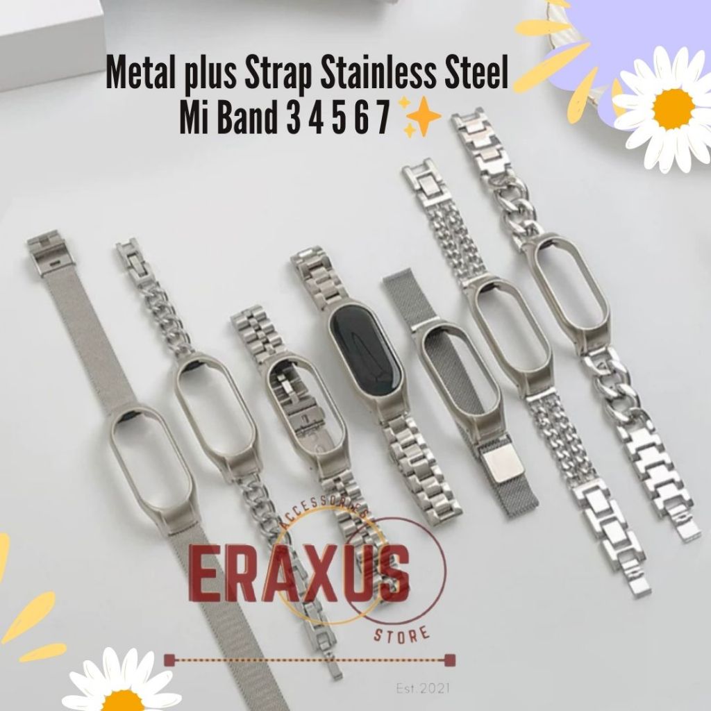 Jual Eraxus Strap Metal Stainless Steel for Mi Band 7 6 5 4 3 / Tali Pengganti Xiaomi Miband 3 4 ...