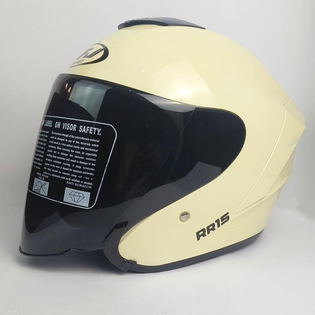 Jual Helm Half Face || NFJ RR15 || CREAM GLOS KACA VISOR HITAM SMOKE ...