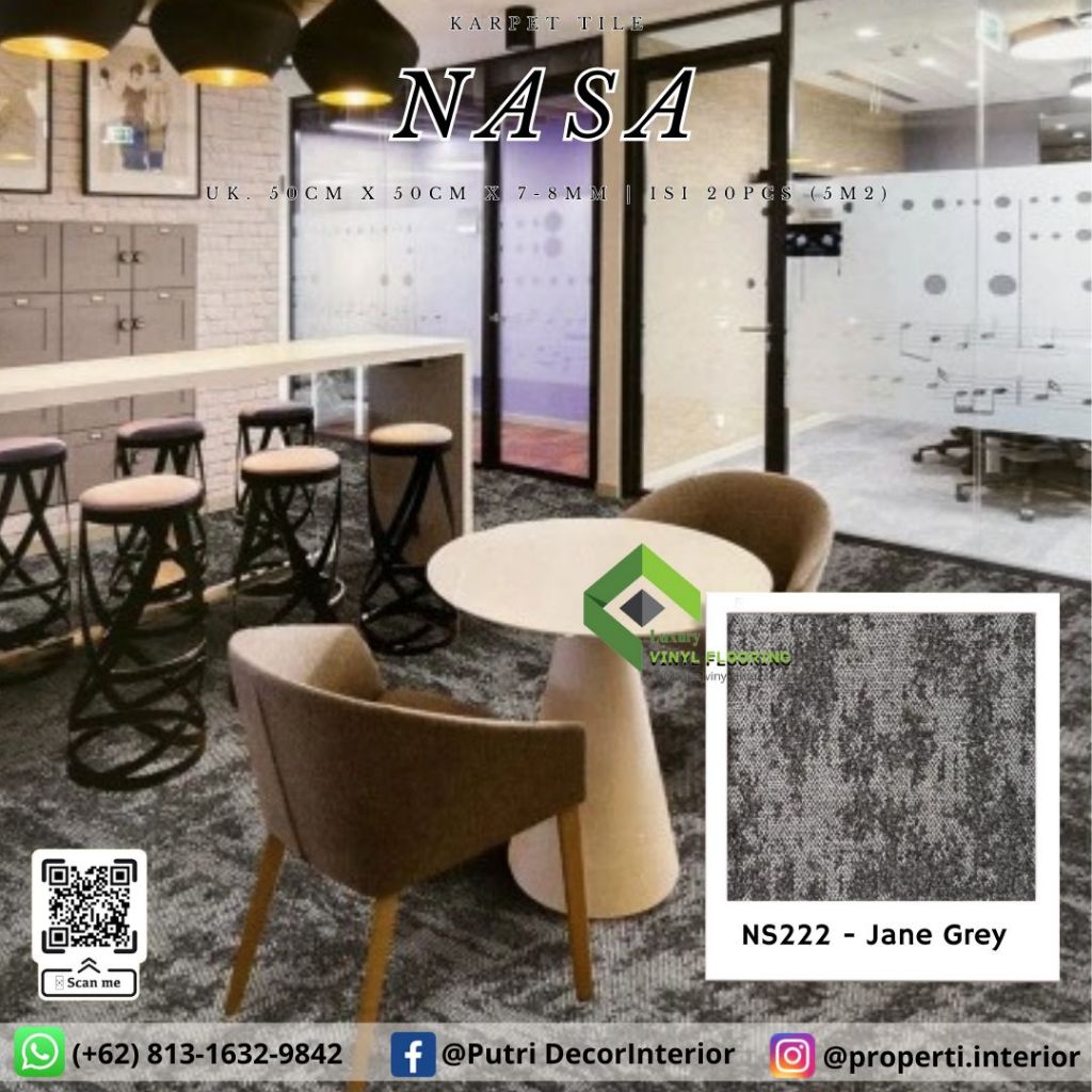 Jual lantai karpet tile Nasa type NS222 Jane Grey tebal 8mm uk. 50cm x ...