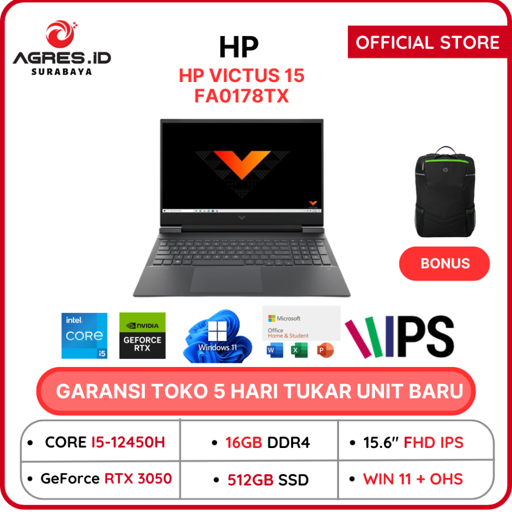 Jual HP Victus 15 Core i5 12450H RTX3050 RAM 16GB 512GB SSD Windows 11 ...