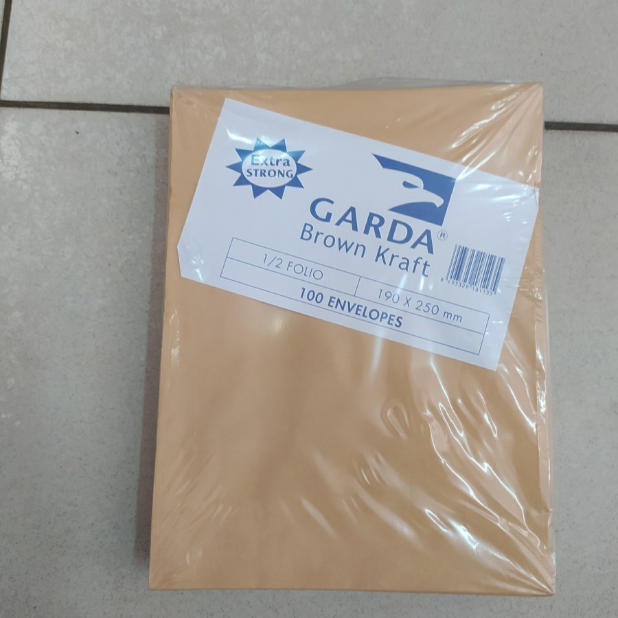 Jual Amplop Coklat 1/2 Folio Garda (190 x 250 mm) Brown Kraf isi 100 ...