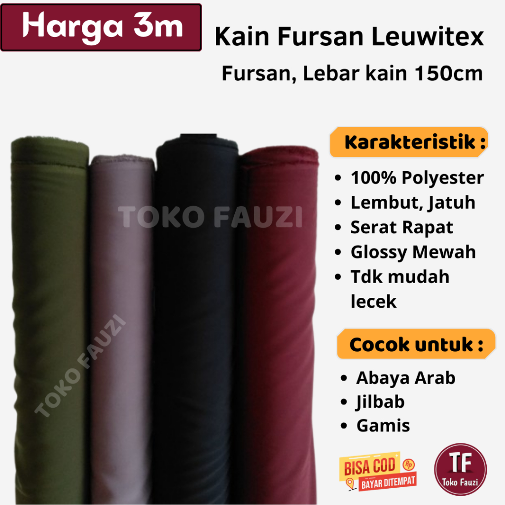 Jual 3m Kain Fursan Arab / Fursan Leuwitex Bahan Abaya, Jilbab, Gamis ...