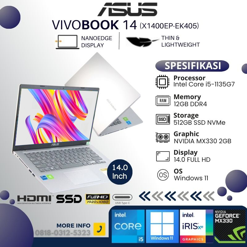 Jual NEW Laptop Asus Gaming X1400ep Core I5-1135g7 Ram 12Gb Ssd 512Gb Nvidia Mx330 2Gb 14" Full ...