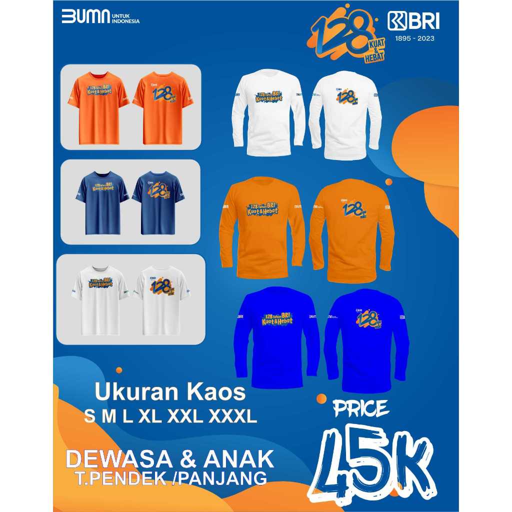 Jual Kaos Hut BRI 128 Anak Dewasa Tangan Panjang Pendek Baju BRI Hut ...