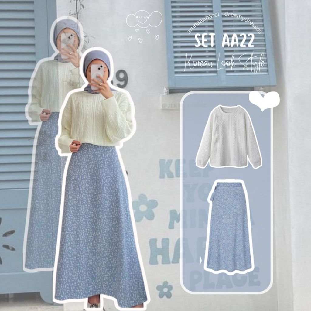 Jual One Set Korean Style OOTD Wanita Hijab Setelan Kekinian Set Wanita Study Tour Outfit Kuliah ...