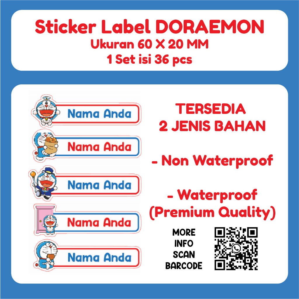 Jual STICKER LABEL CUSTOM DORAEMON 60 X 20 MM | Shopee Indonesia