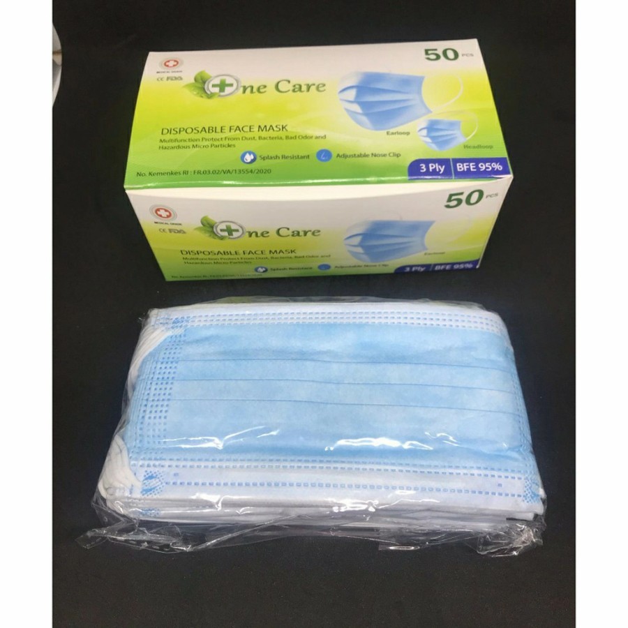 Jual masker 3 ply isi 50 pcs kemenkes one care earloop | Shopee Indonesia