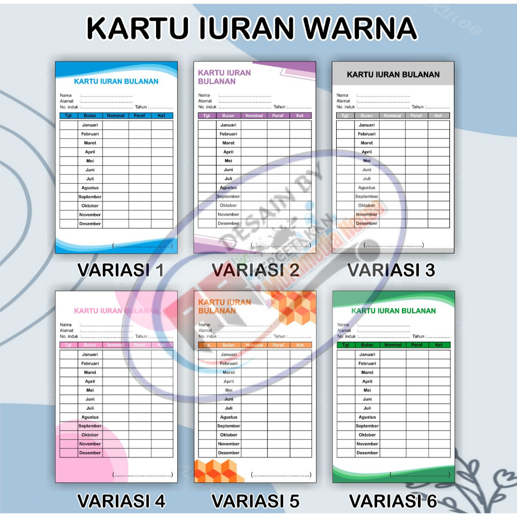 Jual Cetak Kartu Iuran Warna Spp Iuran Rt Infaq Angsuran Arisan Absensi Iuran Ngaji Sumbangan