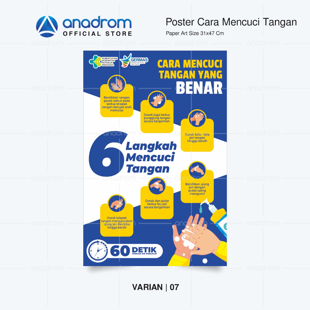 Jual Poster Langkah Mencuci Tangan Dengan Air Mengalir | Poster Promker ...