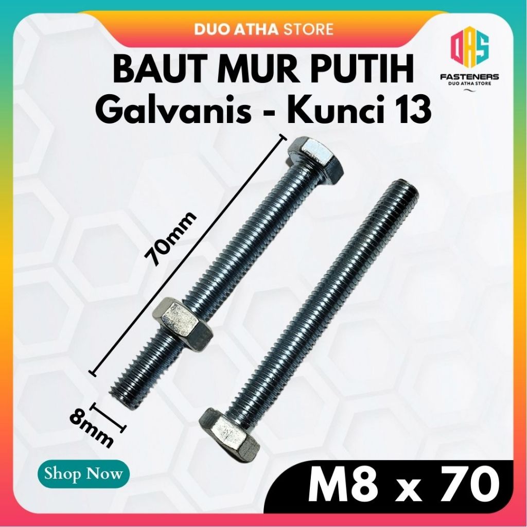 Jual M8x70 Baut Mur M8 X 70 BMP Galvanis Putih | Shopee Indonesia