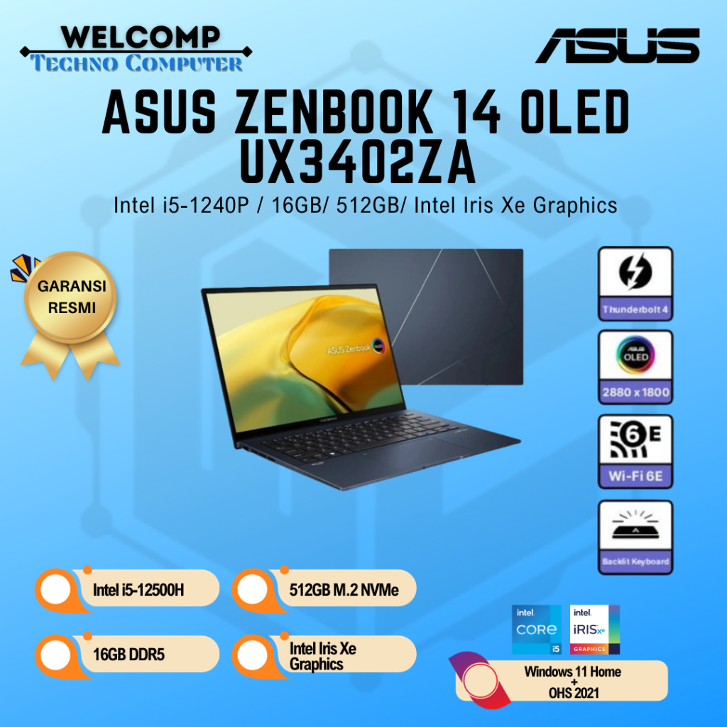 Jual Laptop Asus Zenbook 14 OLED UX3402ZA i5-1240P/ 16GB/ 512GB/ Iris ...