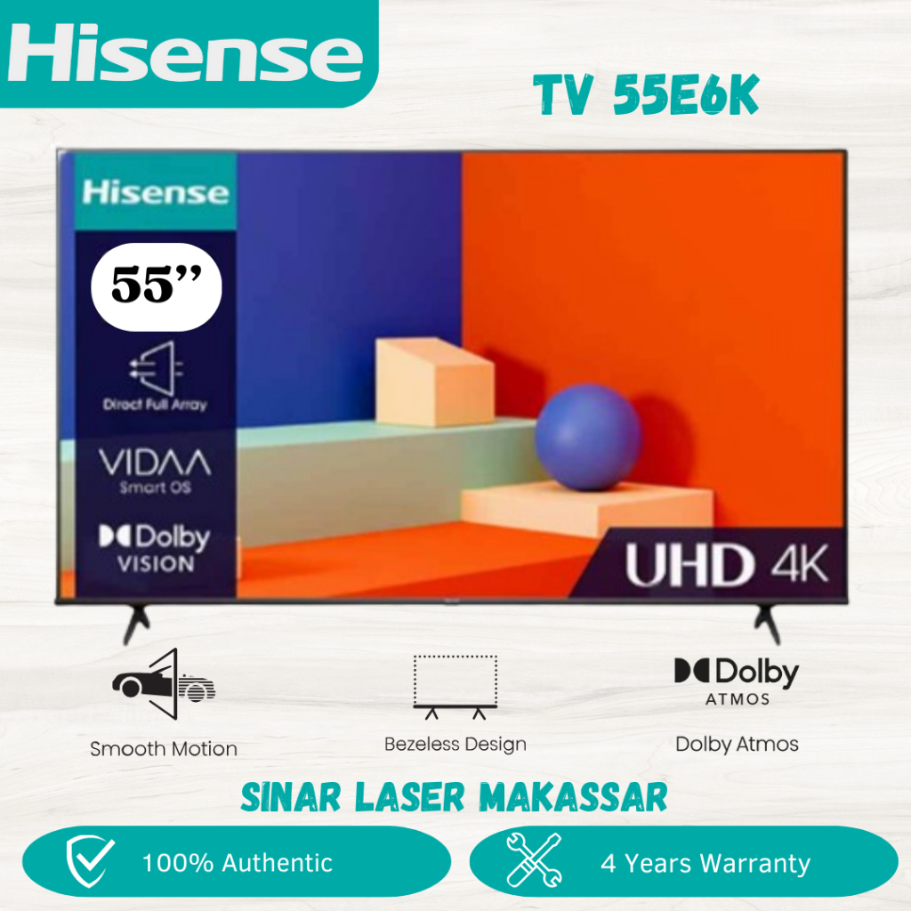Jual TV HISENSE 55" 55E6K 4K UHD VIDAA Smart TV GARANSI RESMI | Shopee ...