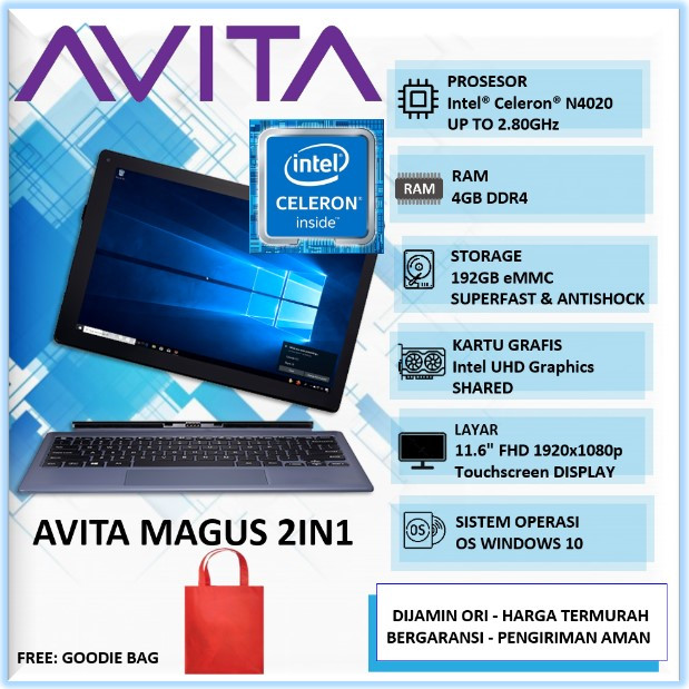 Jual Laptop Tablet Avita Magus 2in1 Intel N4020 4GB 192GB 11" FHD IPS ...