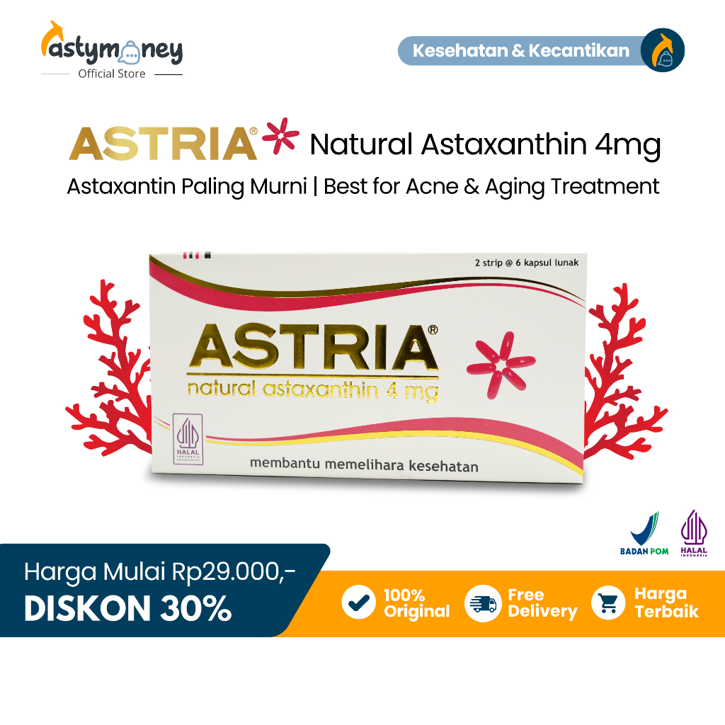 Jual ASTRIA Antioksidan Natural Astaxanthin 4 mg - Suplemen Kulit - Solusi Aging & Jerawat ...