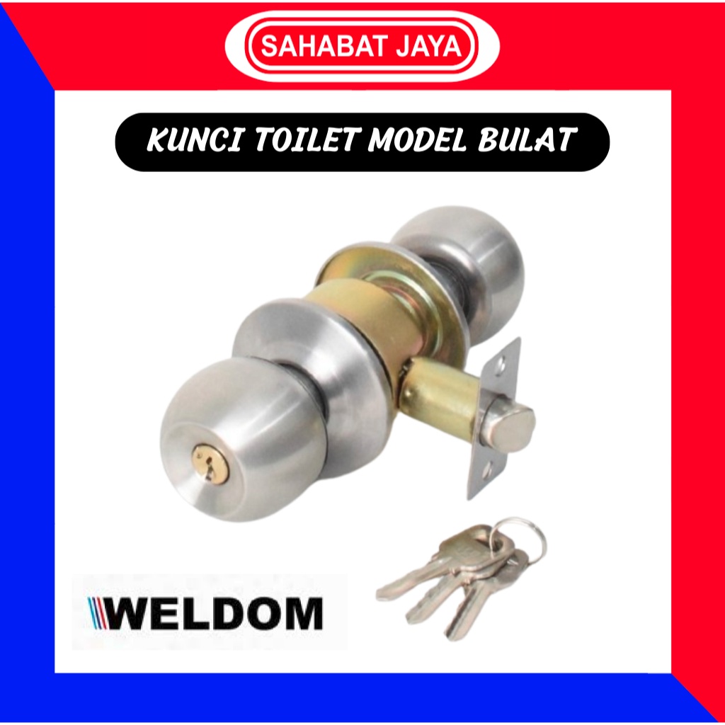 Jual Weldom Handle Bulat Kunci Pintu Kamar Mandi Toilet Stainless 1 Set ...