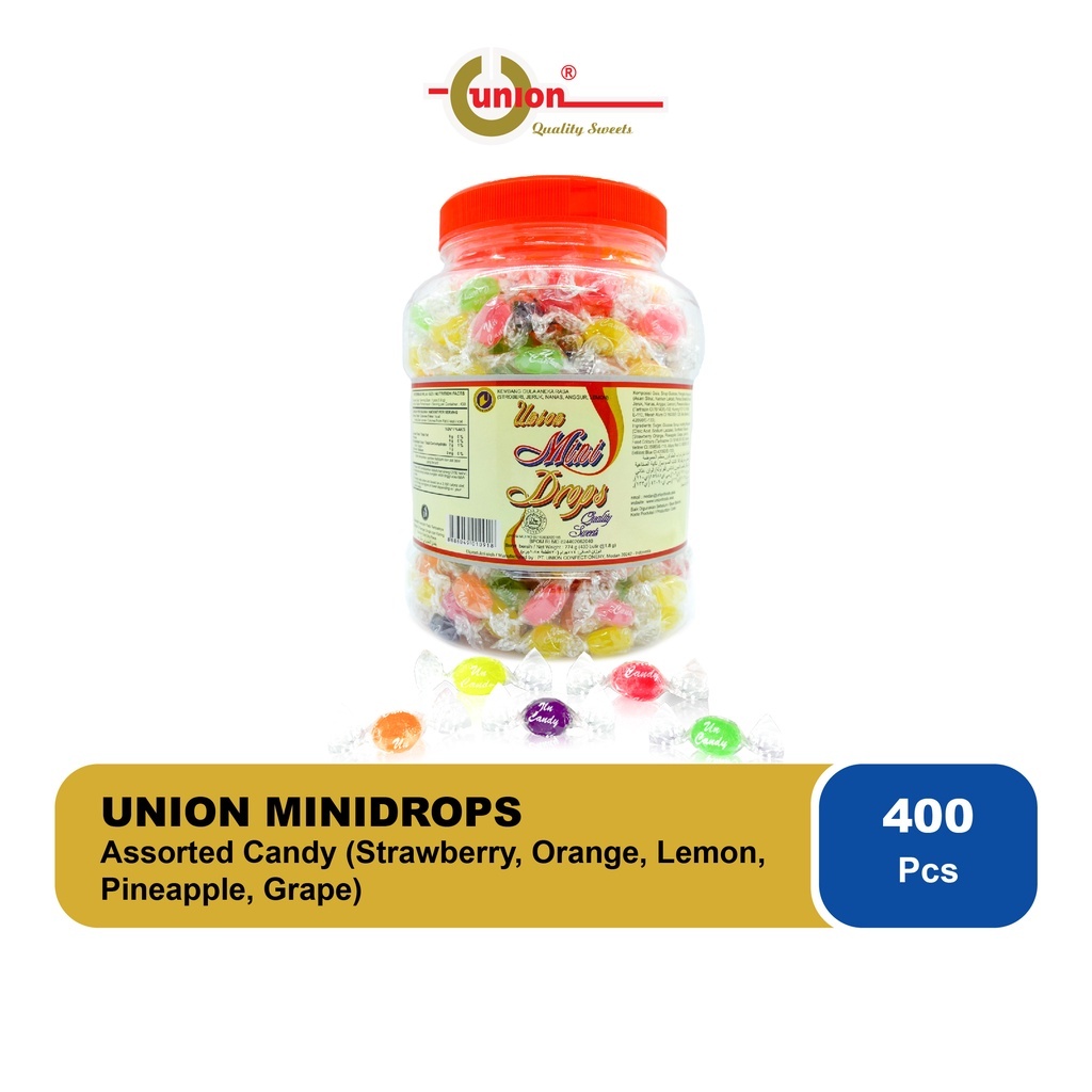 Jual Permen Union Minidrops 720 Gram Toples (Stroberi, Jeruk, Lemon ...