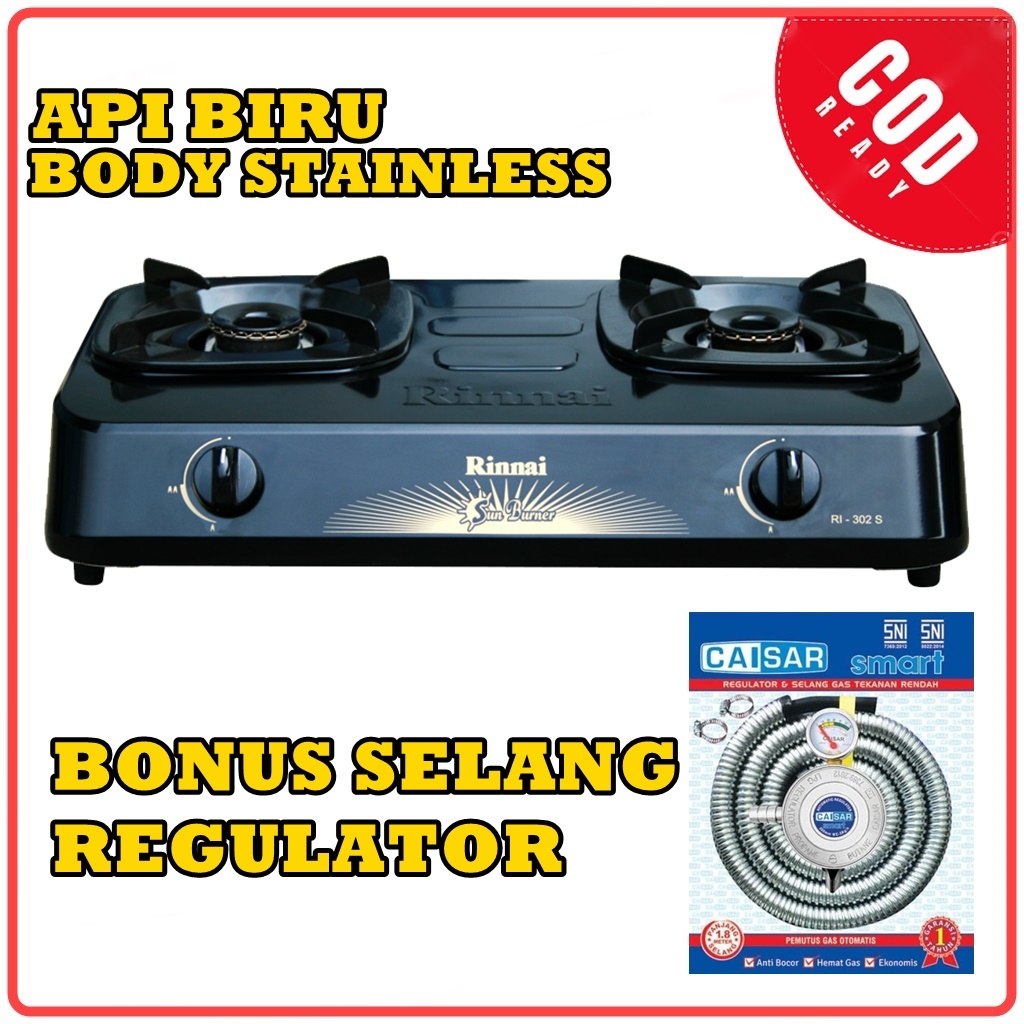 Jual RINNAI 302S Kompor Gas 2 Tungku Body Stainles API BIRU - BONUS ...