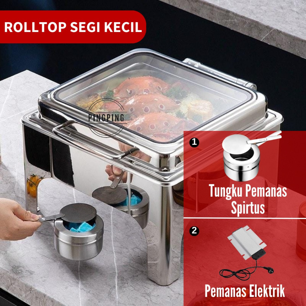 Jual PINGPING - Chafing Dish / Rolltop Segi Kaca Catering Stainless ...