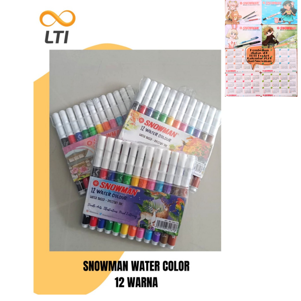 Jual Spidol Snowman Water Colour Marker Spidol Anak WC-200-12 - HEMAT ...
