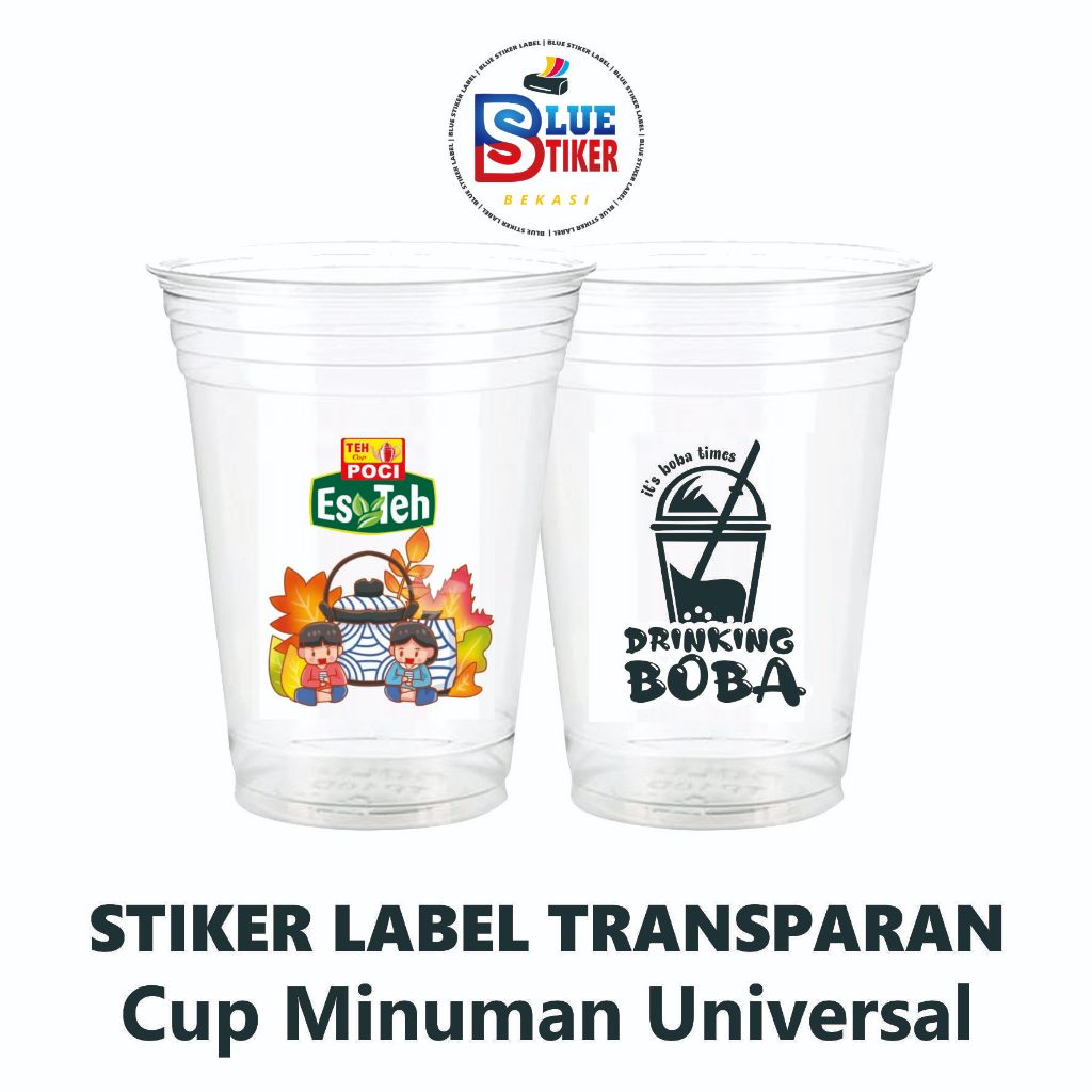 Jual Stiker Label Cup Minuman Universal , Stiker Transparan, Stiker Cup ...