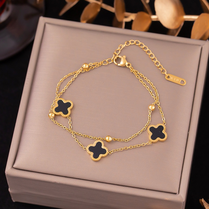 Jual Uwanshop2 - Gelang Tangan Titanium Wanita Model Clover 2 Layer ...