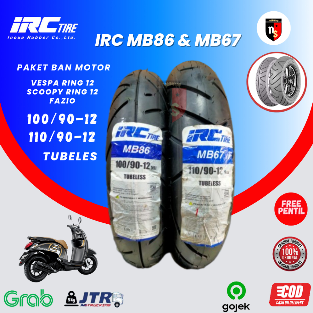 Jual Paket IRC MB 86 ( MB86 ) 100/90-12 & MB 67 ( MB67 ) 110/90-12 Ban Motor Tubeless Scoopy R12 ...