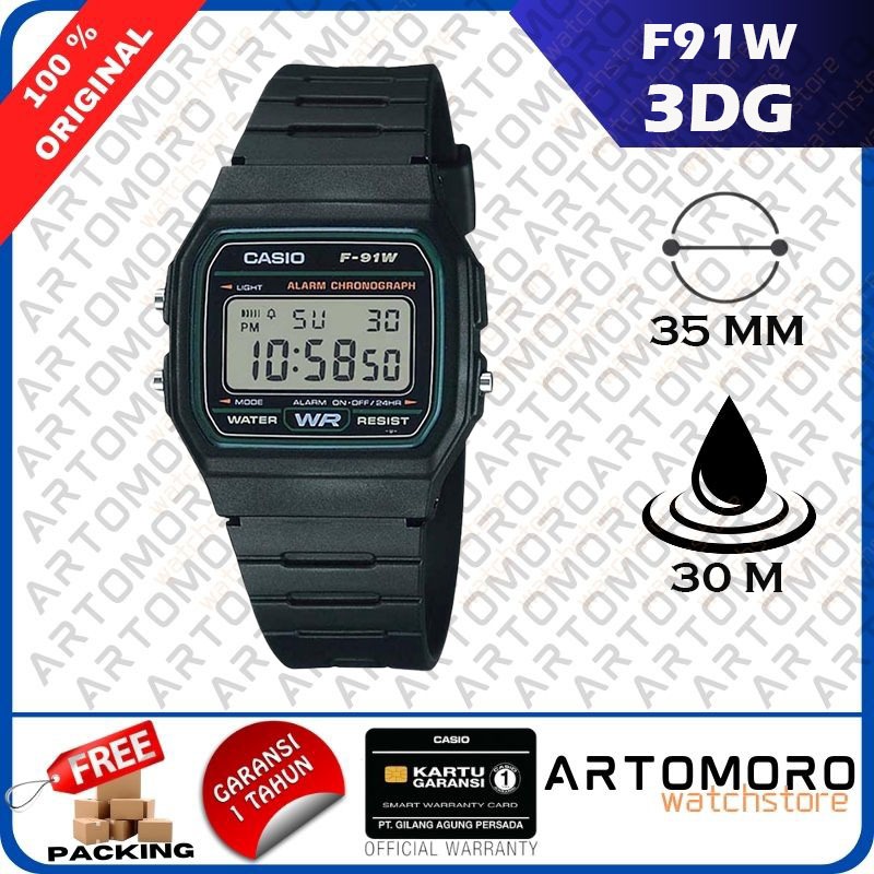 Jual Casio Original F-91W-3D / F91W-3DG Jam Tangan Pria Digital Karet Hitam | Shopee Indonesia