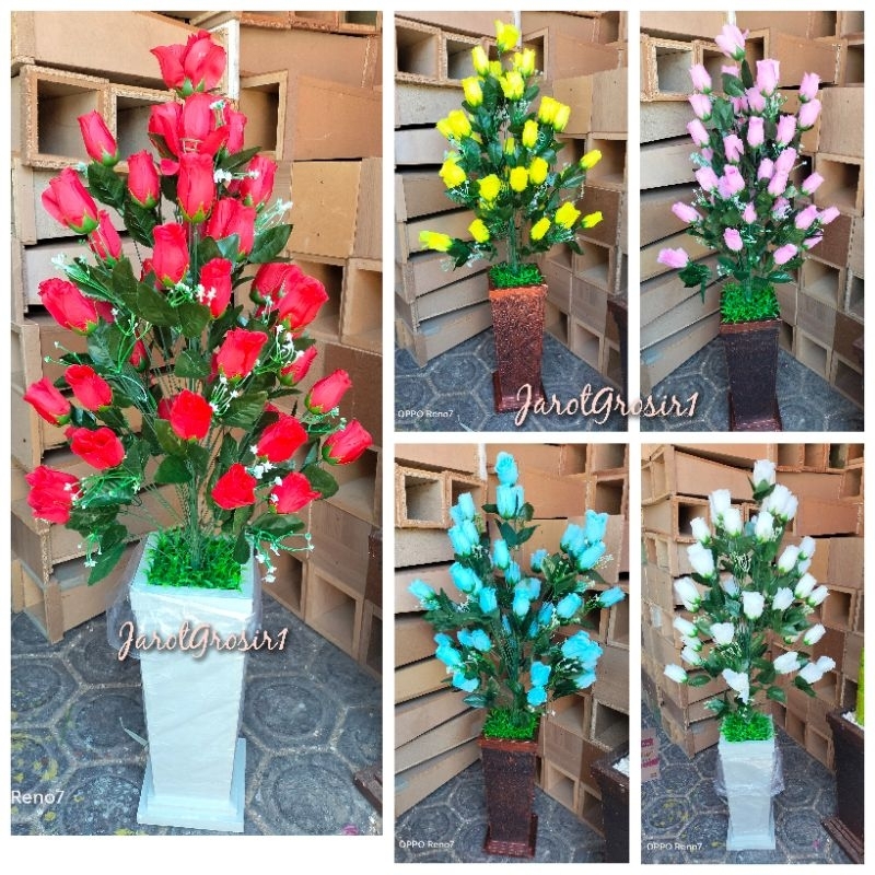 Jual BUNGA MAWAR KUNCUP 45KUNTUM VAS KAYU T120CM ( LENGKAP VAS DAN ...
