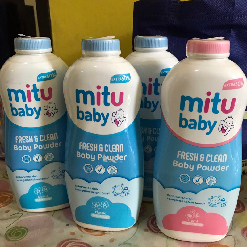 Jual Mitu baby powder fresh & clean pink floral dan blue classic 200 ...