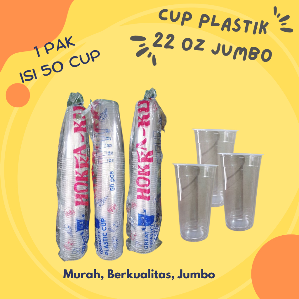 Jual Cup Gelas Plastik Jumbo 22 Oz Hokka - Ku untuk Teh Es Jumbo Viral | Shopee Indonesia
