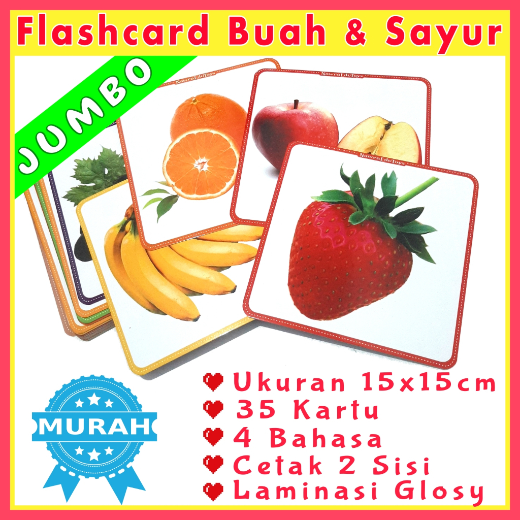 Jual Flashcard JUMBO BUAH & SAYURAN 4 Bahasa Ukuran Besar, Kartu Pintar ...