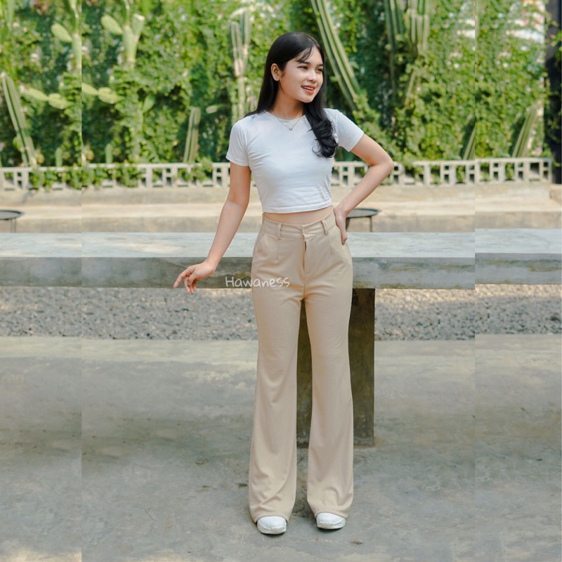 Jual CELANA CUTBRAY KNIT WANITA Higwaist Knit Cutbray Wanita Premium ...