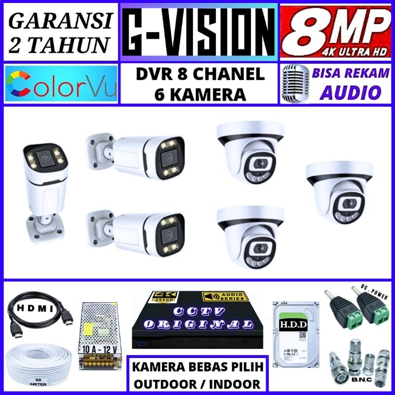 Jual PAKET CCTV 6 CAMERA COLORVU AUDIO LENGKAP --> 8MP ULTRA HD (4K ...