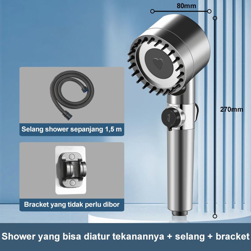 Jual Kepala Shower Kamar Mandi Saringan Bawaan / 4-Mode Hadiah selang 1.5 m + Braket Hand Shower ...