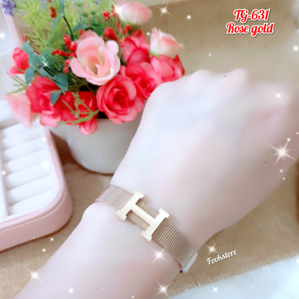 Jual TITANIUM GELANG MOTIF H MODEL JAM PERHIASAN ANTI KARAT KOREA ...