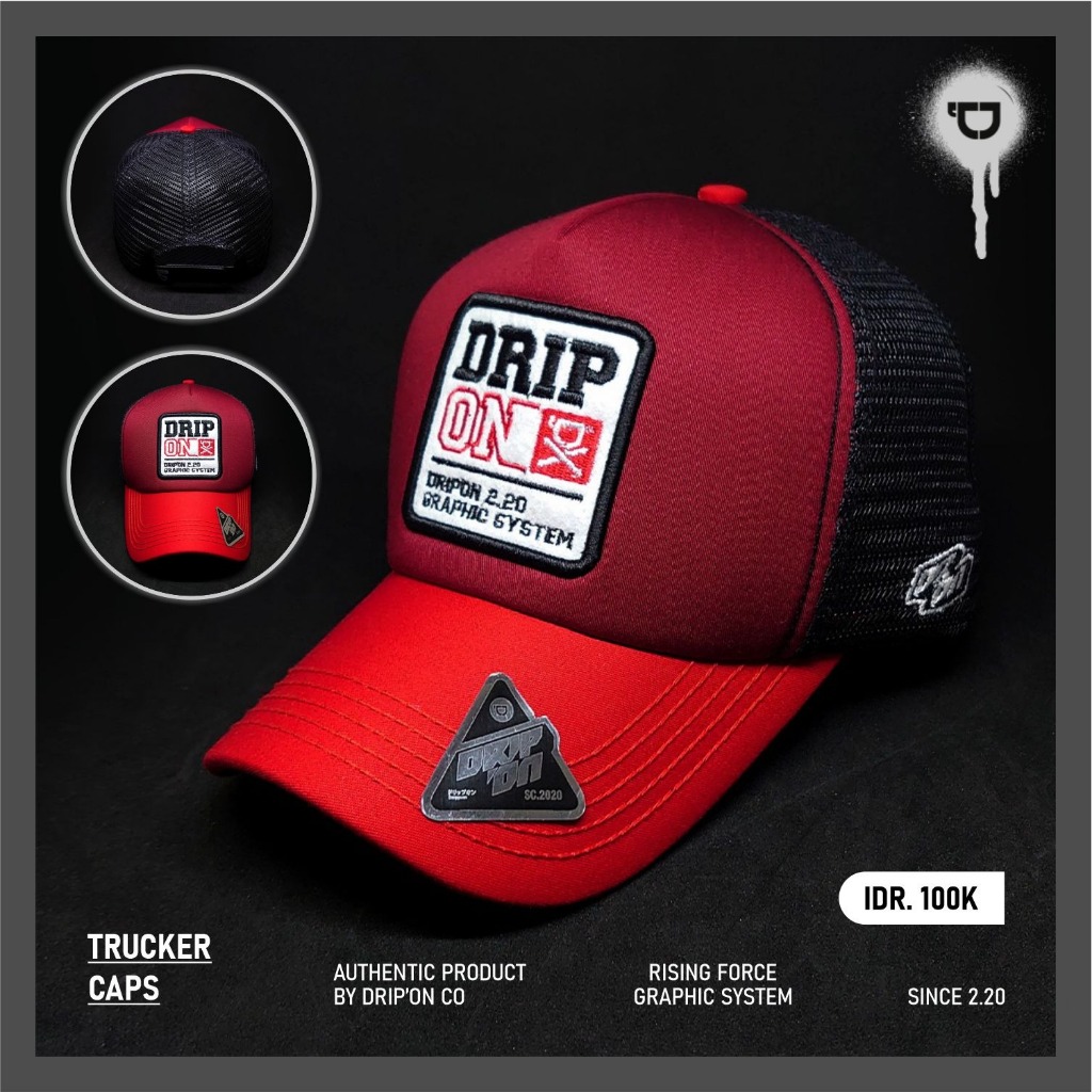 Jual Drip On Topi Jaring Pria Dewasa Original Merah Maroon Hitam DO67 ...