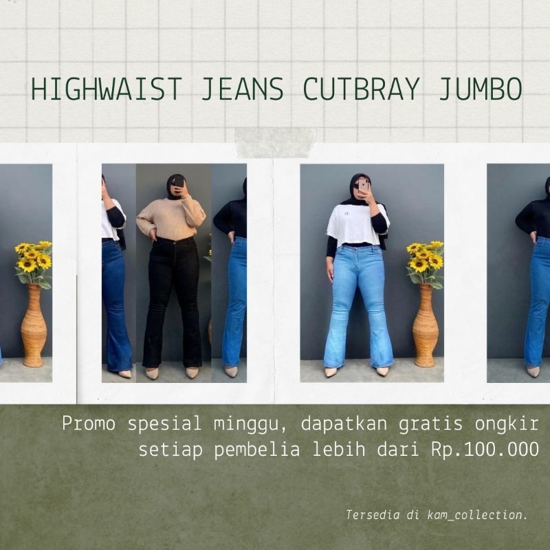 Jual Celana Cutbray Loose Jeans Super Jumbo 35-42 Stretch Cutbray Taya ...