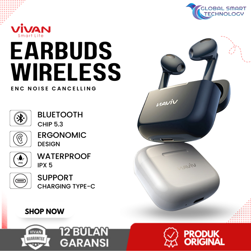 Jual VIVAN Life 110 ENC TWS Bluetooth 5.3 Earphone Bass Gaming Earbuds ...