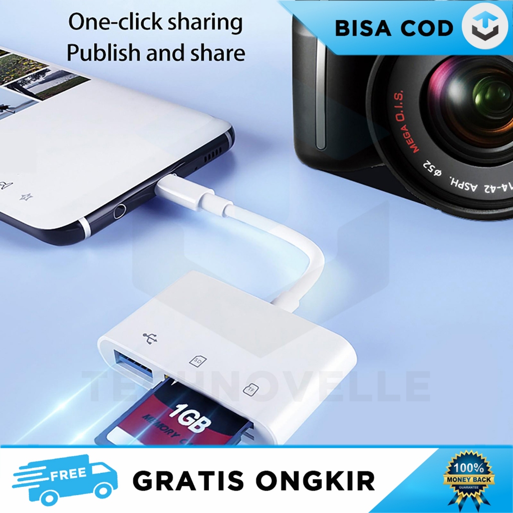 Jual PEMBACA KARTU SD CONVERTER ADAPTER CARD READER USB TYPE C 3 IN 1 ...