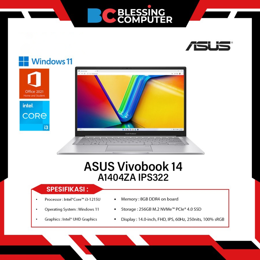 Jual ASUS Vivobook 14 A1404ZA IPS322 Core i3 1215U 8GB 256GB W11 OHS ...