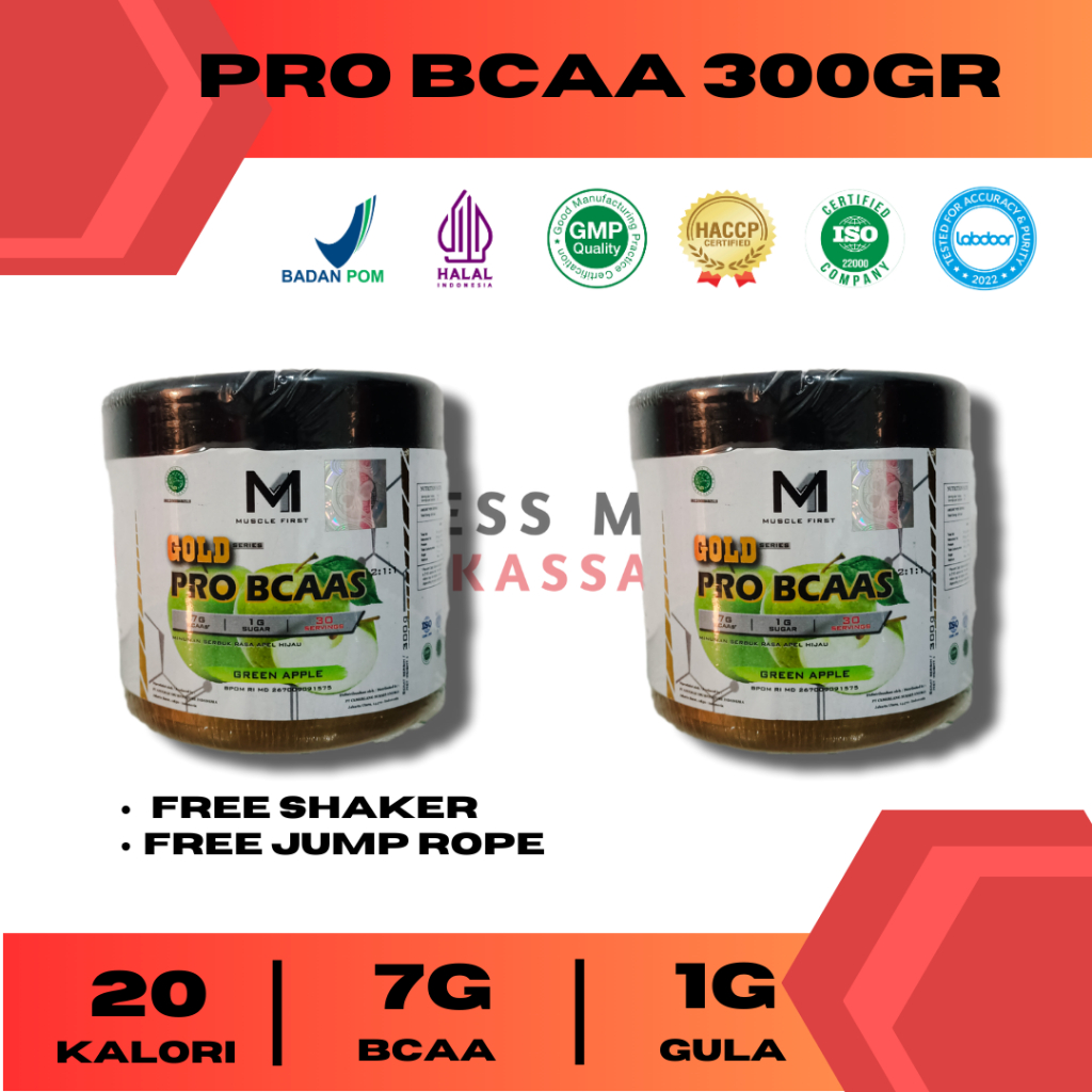 Jual MUSCLE FIRST PRO BCAA 300 GRAM, HALAL, LABDOOR, BPOM, HACCP, GMP ...