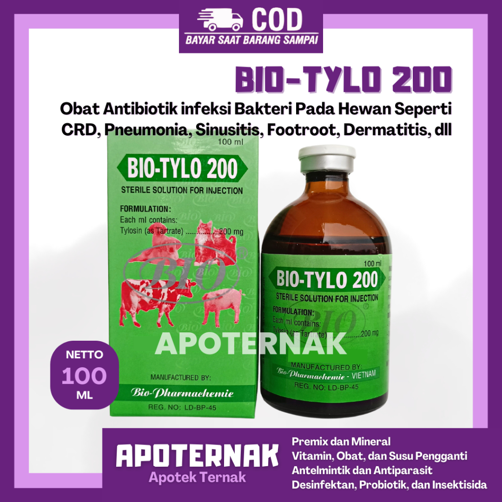 Jual BIO TYLO 200 (Tylosin) 100ml - Obat Antibiotik Infeksi Bakteri CRD ...